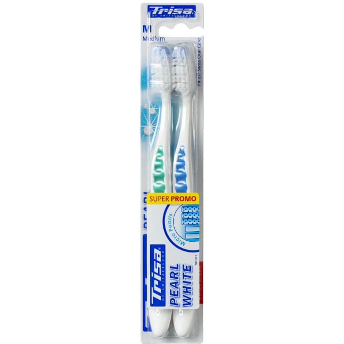 Trisa of Switzerland Pearl White Medium Twin Toothbrush – Skin Pure BD